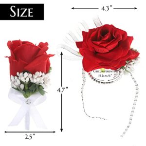 Aivanart Corsage and Boutonniere Set for Weddings，Burgundy Red Artificial Flower Wristlet Boutineers for Bride Shower Prom Formal Dinner Party Anniversary