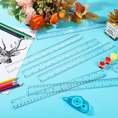 100 Pieces 12 Inch Ruler Bulk Clear Plastic Flexible Rulers with Centimeters and Inches Kids Ruler Straight Metric Ruler Drafting Measuring Tool for Classroom School Students Families Education