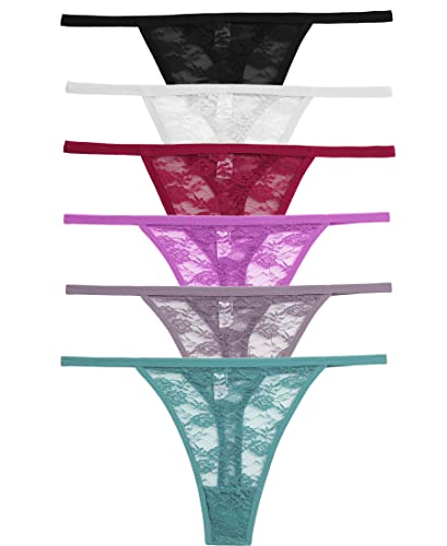 Knowyou 10/6 Pack G-String Thongs for Women Sexy Lace Low Rise Underwear for Ladies No Show T-back Tanga Panties