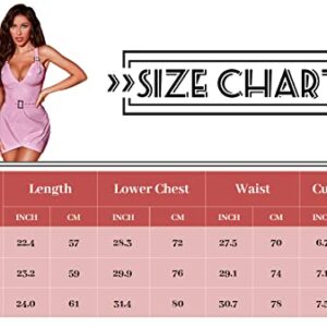 FEOYA Woman Patent Leather Wet Look Hollow Cut Out Bodycon Dress Latex Zipper Nightclub Lingerie Belt Strap Side Zip Clubwear Pink, S