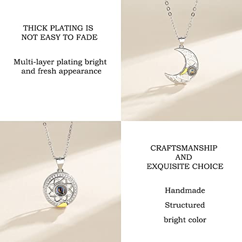 Yumikoo Couple Sun and Moon Necklace I Love You Necklace 100 Languages Matching Bff Friendship Heart Necklaces for Best Friends