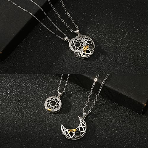 Yumikoo Couple Sun and Moon Necklace I Love You Necklace 100 Languages Matching Bff Friendship Heart Necklaces for Best Friends