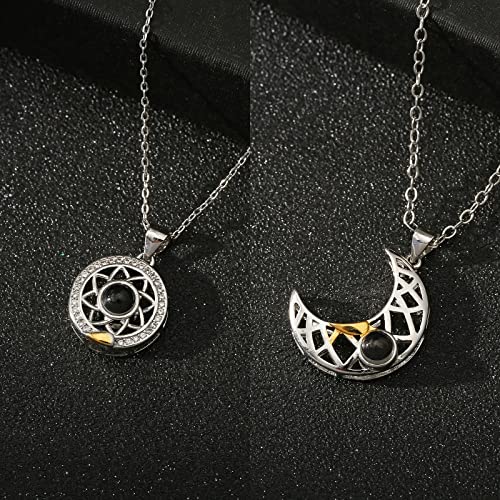 Yumikoo Couple Sun and Moon Necklace I Love You Necklace 100 Languages Matching Bff Friendship Heart Necklaces for Best Friends