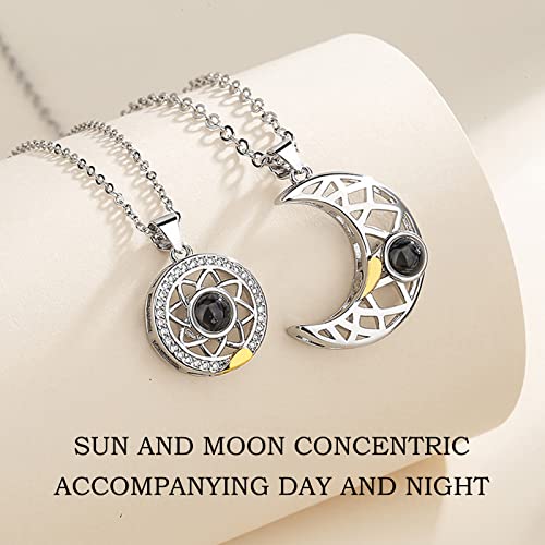 Yumikoo Couple Sun and Moon Necklace I Love You Necklace 100 Languages Matching Bff Friendship Heart Necklaces for Best Friends