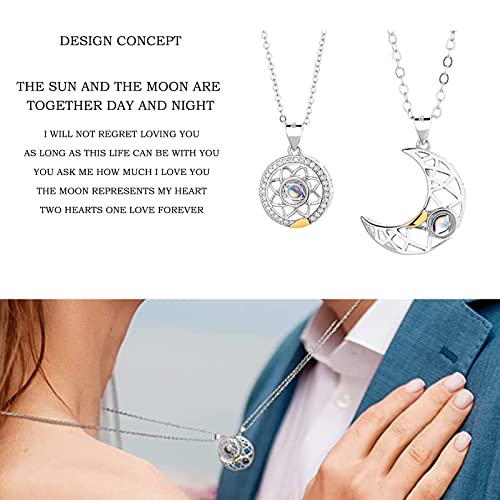 Yumikoo Couple Sun and Moon Necklace I Love You Necklace 100 Languages Matching Bff Friendship Heart Necklaces for Best Friends