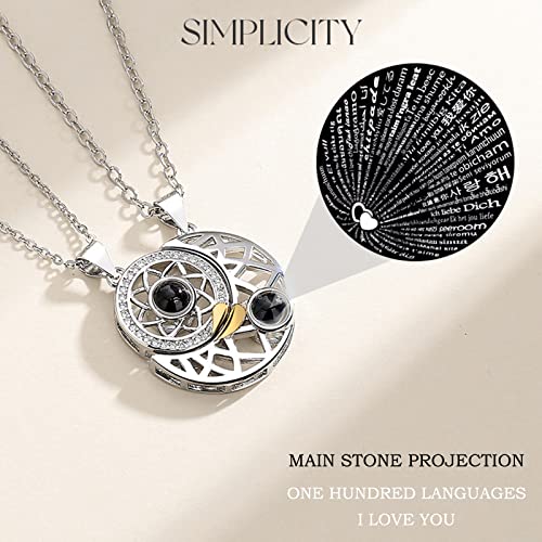 Yumikoo Couple Sun and Moon Necklace I Love You Necklace 100 Languages Matching Bff Friendship Heart Necklaces for Best Friends