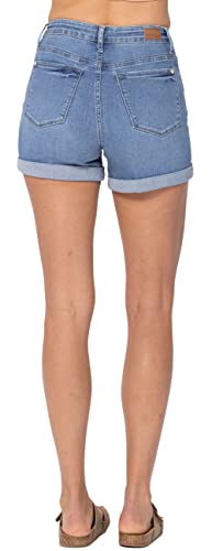 Judy Blue Women's High Rise Open Seam Cuffed Shorts (Medium, Light Blue) 26 Regular