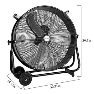 BILT HARD 24" Variable Speed DC Motor High Velocity Drum Fan , 360°Adjustable Tilt, 7800 CFM Industrial Heavy Duty Industrial Shop Fan for Warehouse, Workshops, Garage, Factory, and Basement - UL Listed