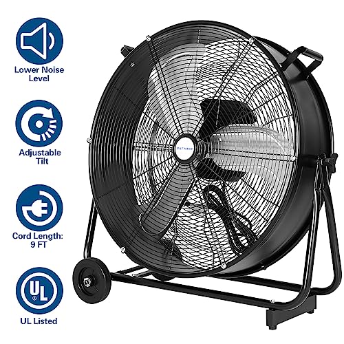 BILT HARD 24" Variable Speed DC Motor High Velocity Drum Fan , 360°Adjustable Tilt, 7800 CFM Industrial Heavy Duty Industrial Shop Fan for Warehouse, Workshops, Garage, Factory, and Basement - UL Listed