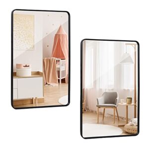 zenstyle 2 packs black metal framed rectangular wall mirror 24" x 36" bathroom mirror with peaked trim for entryways, living rooms, bathrooms