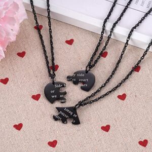 Ukodnus Three Sisters Heart Matching Necklace Set for 3 Pieces, Best Friends Necklace for BFF Bestie, Long Distance Friendship Gift for Women Girls, Black