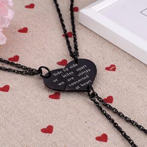 Ukodnus Three Sisters Heart Matching Necklace Set for 3 Pieces, Best Friends Necklace for BFF Bestie, Long Distance Friendship Gift for Women Girls, Black