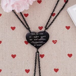 Ukodnus Three Sisters Heart Matching Necklace Set for 3 Pieces, Best Friends Necklace for BFF Bestie, Long Distance Friendship Gift for Women Girls, Black