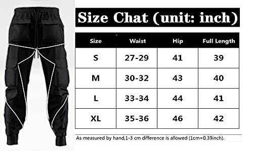 Nutriangee Men's Punk Rock Street Harem Pants, Reflective Technical Hip Hop Jogger Sport Pants Red Large