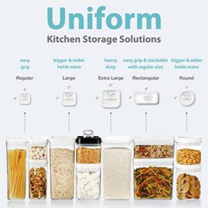 Felli Flip Tite LARGE Acrylic Food Storage Container 3PC Baking Set with 5” Air tight Seal Lid Easy Lock Square, Kitchen Pantry Organization Plastic Canister Jar Organizing Rice Flour Sugar Protein Powder Oat Dog Treat Organizer, Gift for Women (1.8qt, Wh