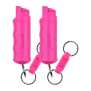 sabre advanced pepper spray keychain with quick release – 3-in-1 pepper spray, cs tear gas & uv dye – maximum strength police oc spray, finger grip for better aim – optional practice spray