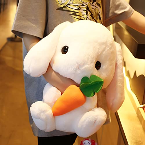 HOUPU Soft Toy - Sitting Lop Eared Rabbit, Easter White Rabbit Stuffed Bunny Animal with Carrot Soft Lovely Realistic Long-Eared Standing Pink Plush Toys (White-Carrot,8.6in/22cm)