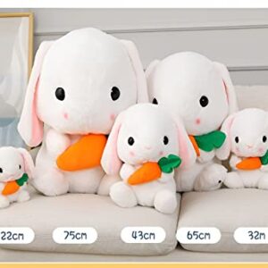 HOUPU Soft Toy - Sitting Lop Eared Rabbit, Easter White Rabbit Stuffed Bunny Animal with Carrot Soft Lovely Realistic Long-Eared Standing Pink Plush Toys (White-Carrot,8.6in/22cm)