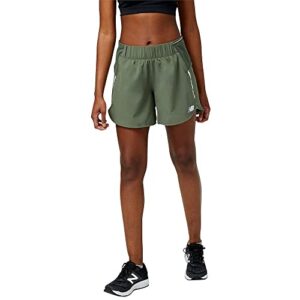 new balance women's impact run 5 inch short 22, deep olive green, medium