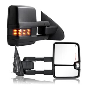 towing mirror for silverado sierra -compatible with 2014-2018 chevy silverado gmc sierra with power operated heated glass turn signal light&running light driver&passenger sides