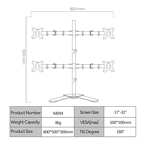 JKXWX Monitor Arm Quad Four Monitor Mount Stand, Height Adjustable Free Standing 4 Screen Mount, Steel Monitor Desk Mount Bracket Fits Monitors Up to 32 Inches Monitor Mount Stand Monitor Arm