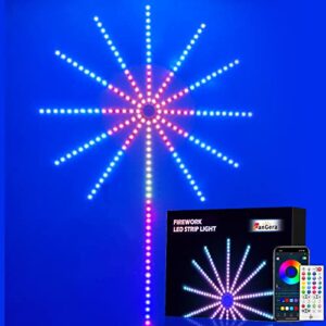 smart firework led lights indoor, music sync led lights for bedroom, app and remote control, dream color changing party lights with 12pcs led strip lights for room, festival decor