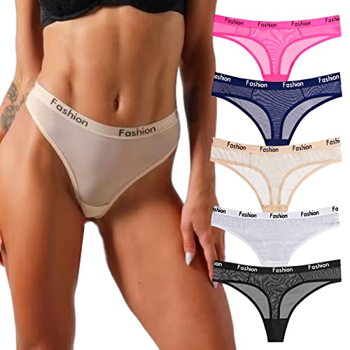 chelectnis Seamless Thongs for Women 5 Pack Breathable Underwear High Rise Bikini Panties G String T Back Stretch Tangas