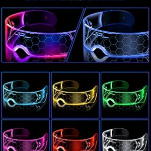 TOODOO 2 Pairs LED Visor Glasses 7 Colors Futuristic Glasses 4 Modes Light Up Glasses Honeycomb Luminous Glasses for Adults (Elegant Style)