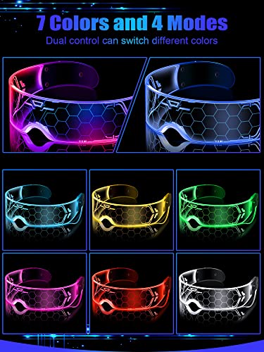 TOODOO 2 Pairs LED Visor Glasses 7 Colors Futuristic Glasses 4 Modes Light Up Glasses Honeycomb Luminous Glasses for Adults (Elegant Style)