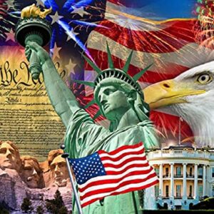 ARAZADR Stamped Cross Stitch Kits Full Range of Embroidery Patterns for Beginners 3 Strands 11CT Cross Stitches Needlepoint Kits- The Statue of Liberty and The American Flag and Eagle 15.75×11.81inch