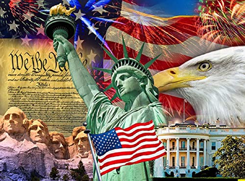 ARAZADR Stamped Cross Stitch Kits Full Range of Embroidery Patterns for Beginners 3 Strands 11CT Cross Stitches Needlepoint Kits- The Statue of Liberty and The American Flag and Eagle 15.75×11.81inch