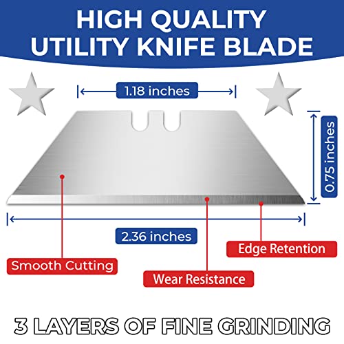 DIYSELF Utility Knife Blades 100 Pack, Box Cutter Blades Refills with Dispenser, Razor Blades Utility Knife Replacement Blades, Utility Blades for Box Cutter, Razor Knife Blades, Box Knife Blades