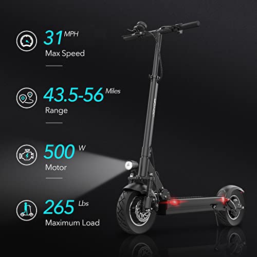 JOYOR Y7-S Electric Scooter for Adults, Max 31 MPH and 43.5-56 Miles Long-Range, Dual Suspension, 10 Inch Off-Road Tires Foldable Electric Scooter for Commute and Travel - Black