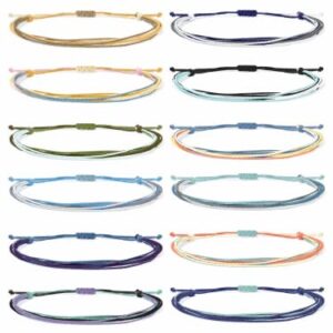 Roe Dolph 16 Pcs String Bracelets for Men Colorful Aesthetic Bracelets for Women Adjustable Surfer Wave Bracelets Pack Waterproof Handmade Ankle Bracelets Set Friendship Bracelets for Summer(Style B)