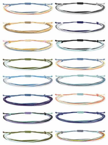 Roe Dolph 16 Pcs String Bracelets for Men Colorful Aesthetic Bracelets for Women Adjustable Surfer Wave Bracelets Pack Waterproof Handmade Ankle Bracelets Set Friendship Bracelets for Summer(Style B)