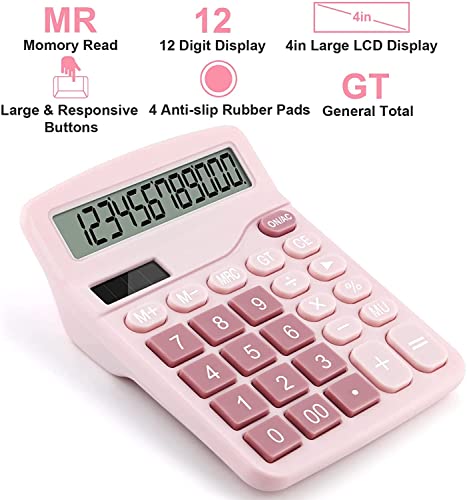 KOFFNIA Basic Desktop Calculator with Big Button Large Display (Pink)