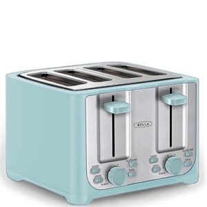 bella 4 slice toaster, stainless steel and aqua