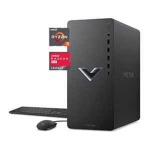 HP Victus 15L Gaming Desktop Computer Bundle PC, AMD Ryzen 3 Processor, 8 GB SDRAM, 256 GB SSD, Windows 11 Home OS, Surround Sound, Wi-Fi 6 and Bluetooth (TG02-0110, 2022)