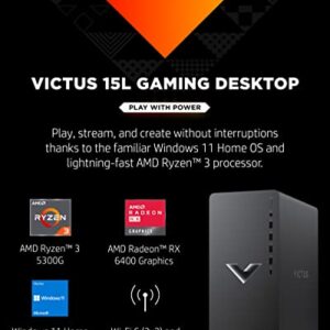 HP Victus 15L Gaming Desktop Computer Bundle PC, AMD Ryzen 3 Processor, 8 GB SDRAM, 256 GB SSD, Windows 11 Home OS, Surround Sound, Wi-Fi 6 and Bluetooth (TG02-0110, 2022)