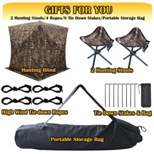 CROSS MARS Portable 2-3 Person 270 Degree See Through Hunting Blind Ground Camouflage Pop Up Turkey Deer Blinds Tent with 2 Stools