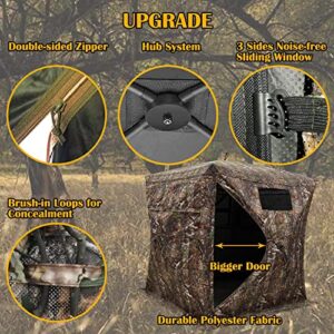 CROSS MARS Portable 2-3 Person 270 Degree See Through Hunting Blind Ground Camouflage Pop Up Turkey Deer Blinds Tent with 2 Stools