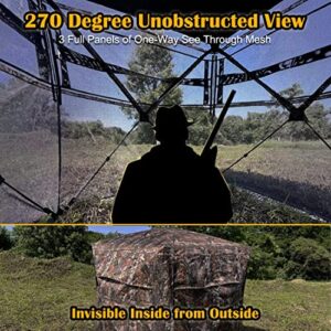 CROSS MARS Portable 2-3 Person 270 Degree See Through Hunting Blind Ground Camouflage Pop Up Turkey Deer Blinds Tent with 2 Stools