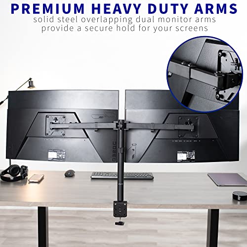 VIVO Premium Dual Ultra Wide LCD LED 27 to 38 inch Monitor Desk Mount, Heavy Duty, Adjustable Telescoping Arms, Flush Wall Setup, Fits 2 Screens, Black, STAND-TS38C