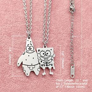 HOFOYA A pair Spongebob and Patrick Star Necklace,Sisters Necklace Set 2,Best Friend Pendant of 2 BFF Friendship Cute Funny Cartoon Necklaces, Christmas Birthday Valentine's Day Gift.