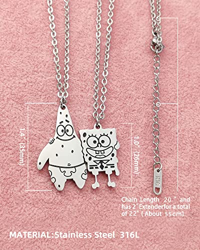 HOFOYA A pair Spongebob and Patrick Star Necklace,Sisters Necklace Set 2,Best Friend Pendant of 2 BFF Friendship Cute Funny Cartoon Necklaces, Christmas Birthday Valentine's Day Gift.