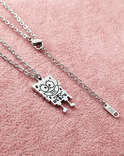 HOFOYA A pair Spongebob and Patrick Star Necklace,Sisters Necklace Set 2,Best Friend Pendant of 2 BFF Friendship Cute Funny Cartoon Necklaces, Christmas Birthday Valentine's Day Gift.