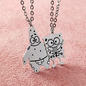 HOFOYA A pair Spongebob and Patrick Star Necklace,Sisters Necklace Set 2,Best Friend Pendant of 2 BFF Friendship Cute Funny Cartoon Necklaces, Christmas Birthday Valentine's Day Gift.