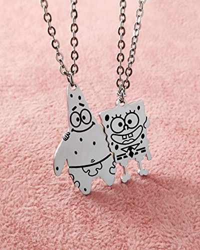 HOFOYA A pair Spongebob and Patrick Star Necklace,Sisters Necklace Set 2,Best Friend Pendant of 2 BFF Friendship Cute Funny Cartoon Necklaces, Christmas Birthday Valentine's Day Gift.