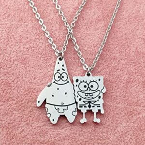 HOFOYA A pair Spongebob and Patrick Star Necklace,Sisters Necklace Set 2,Best Friend Pendant of 2 BFF Friendship Cute Funny Cartoon Necklaces, Christmas Birthday Valentine's Day Gift.