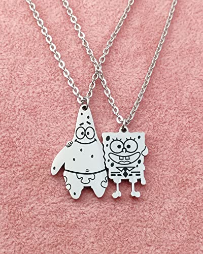 HOFOYA A pair Spongebob and Patrick Star Necklace,Sisters Necklace Set 2,Best Friend Pendant of 2 BFF Friendship Cute Funny Cartoon Necklaces, Christmas Birthday Valentine's Day Gift.